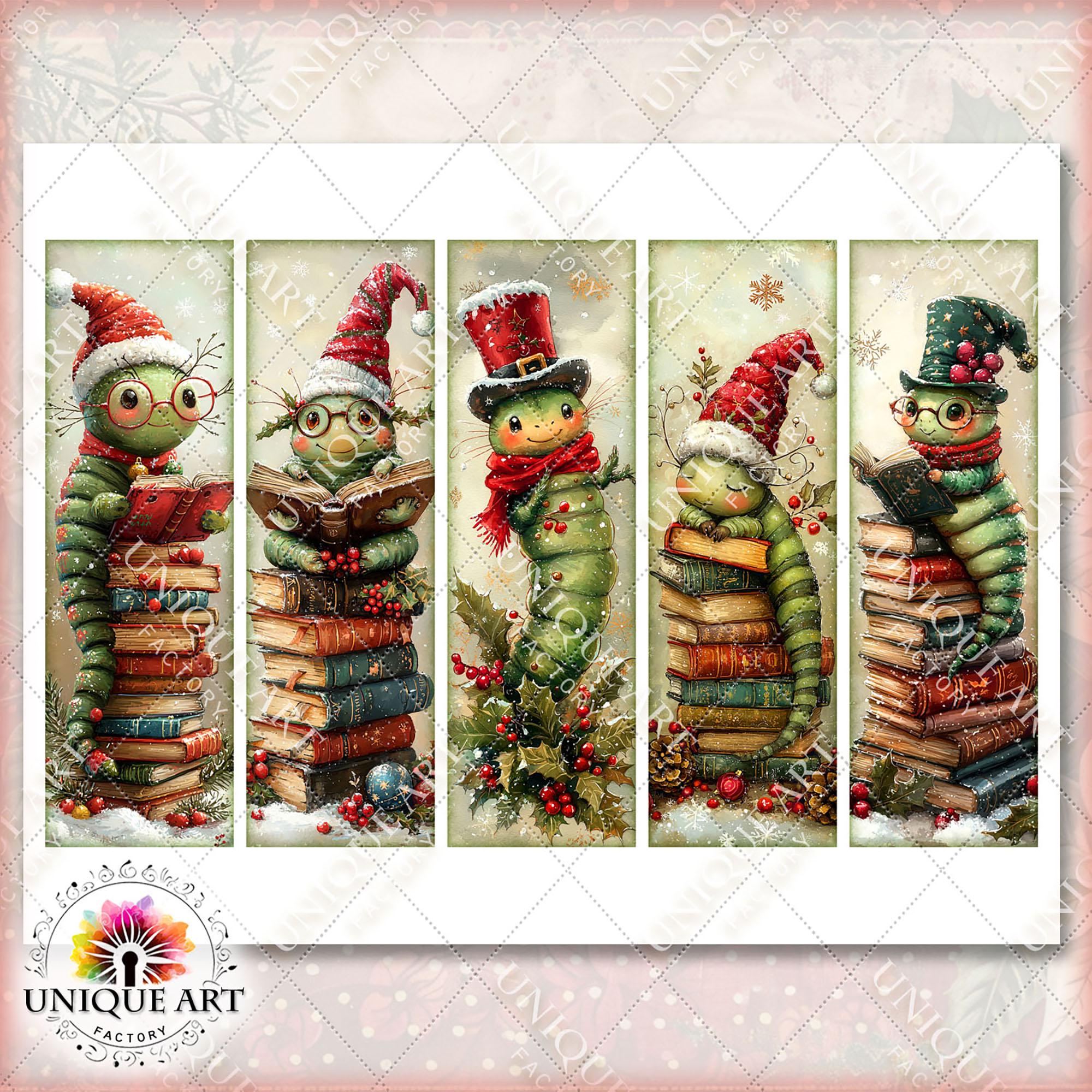 Christmas Bookworm Bookmarks, 2x6,5 Inch 20 Bookmarks in 4 Printable ...