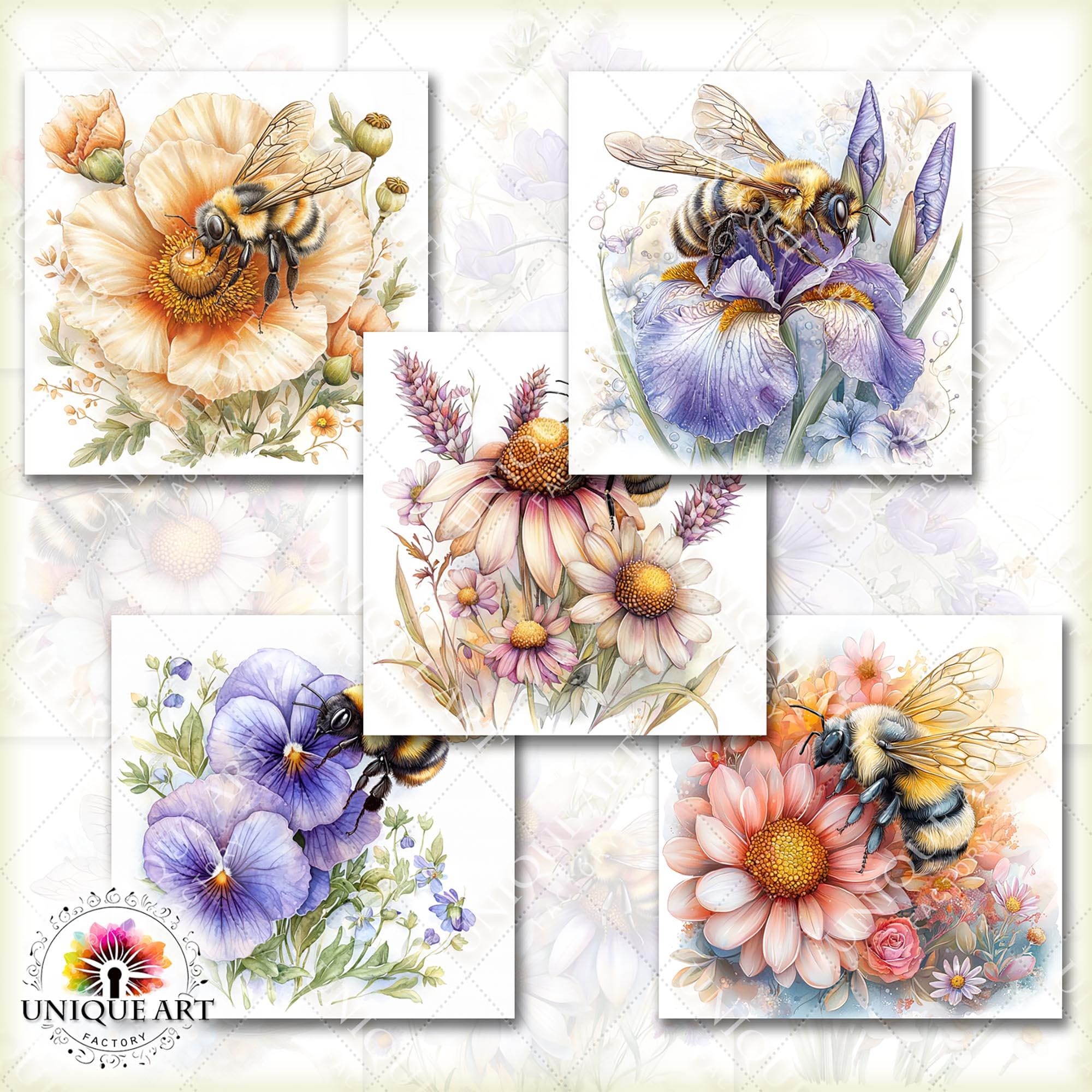 Bees and Flowers, Spring Flowers, Floral Clipart, Printable HQ 23 JPG ...