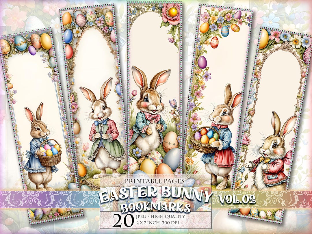 Easter Bunny Bookmarks Vol.02, Watercolor Digital Sheets, 2x7 Inch 20 ...