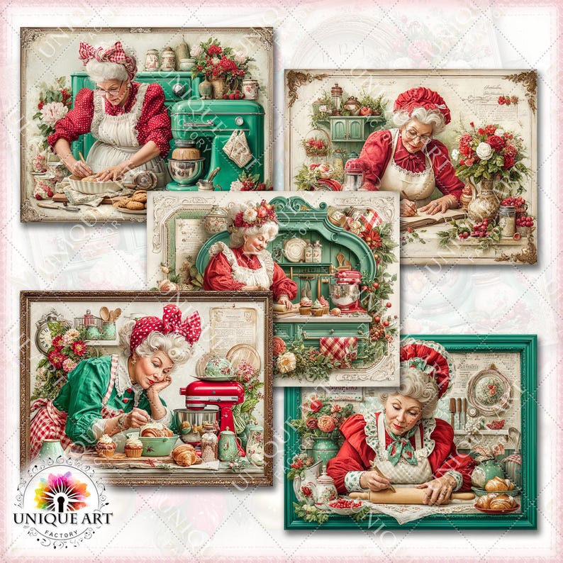 Christmas Mrs Claus' Kitchen, Printable 24 JPG Image, Noel Cozzy Retro ...