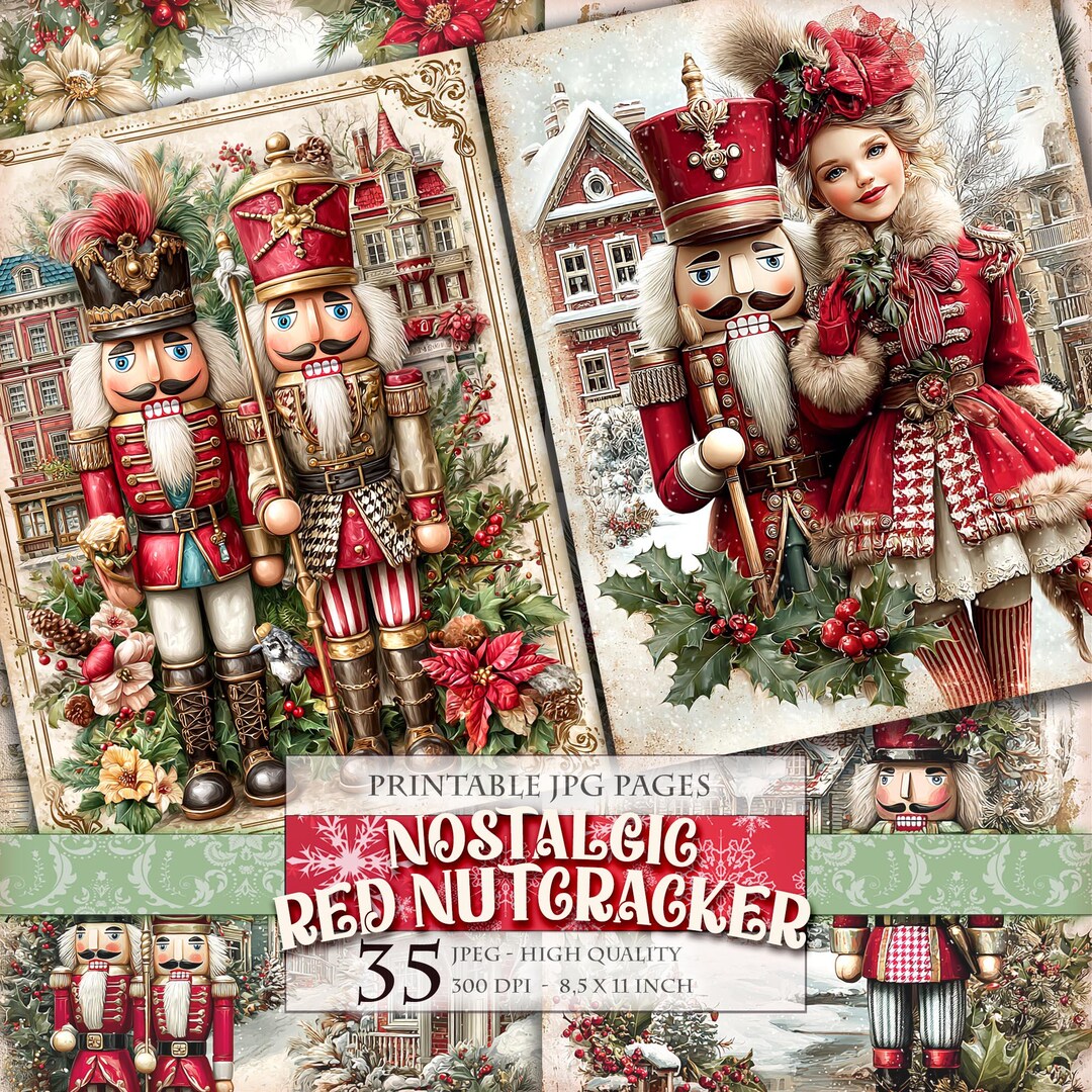 Nostalgic Red Nutcracker, Christmas Landscapes, Printable 35 JPG Image ...