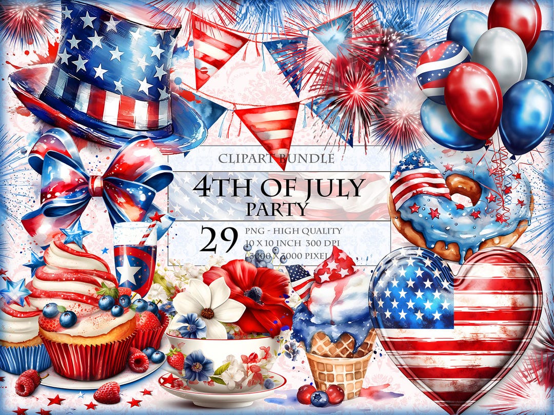 4th of July - Party / Independence Day / Patriotic Watercolor Clipart ...