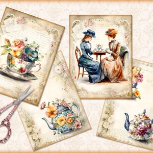 Vintage Floral Tea Set Themed Junk Journal Pages 14 Pcs JPG File 8.2X11 ...