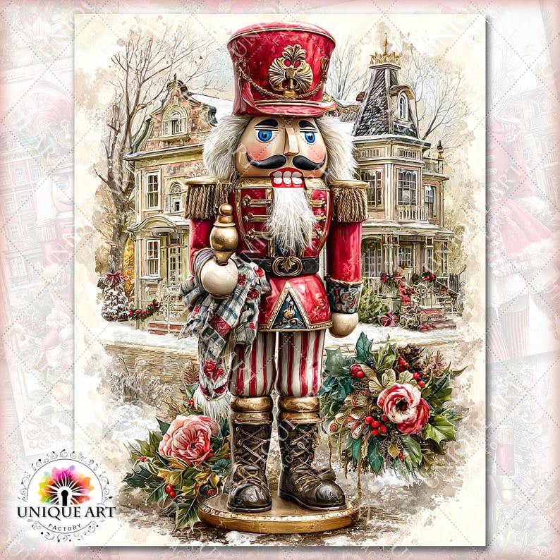 Nostalgic Red Nutcracker, Christmas Landscapes, Printable 35 JPG Image ...