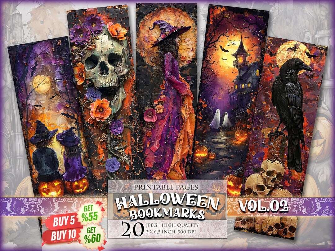 Halloween Bookmarks Vol.02, Watercolor Digital Sheets, 2x6,5 Inch 20 ...