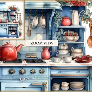 Rustic Blue Kitchens, Watercolor Printable Pages, Digital Collage Sheet ...