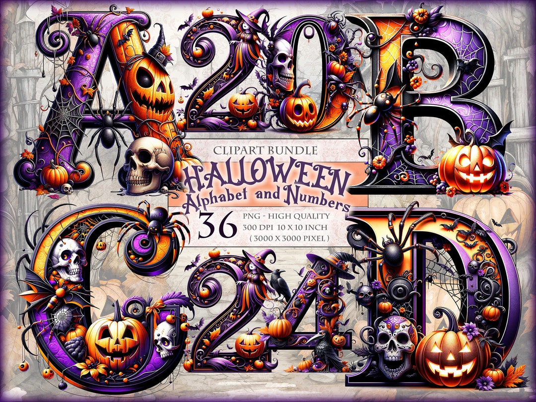 Halloween Alphabet and Numbers, Clipart Bundle, 36 HQ Printable ...