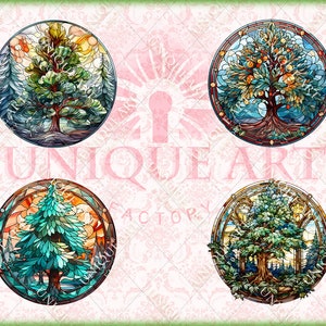 Christmas Stained Glass Trees, Watercolor Clipart Bundle, HQ Printable ...