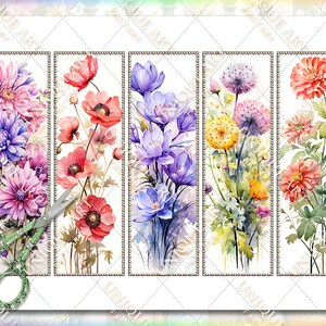 Spring Flower Bookmarks, Watercolor Digital Sheets, 2x6,3 Inch 25 ...