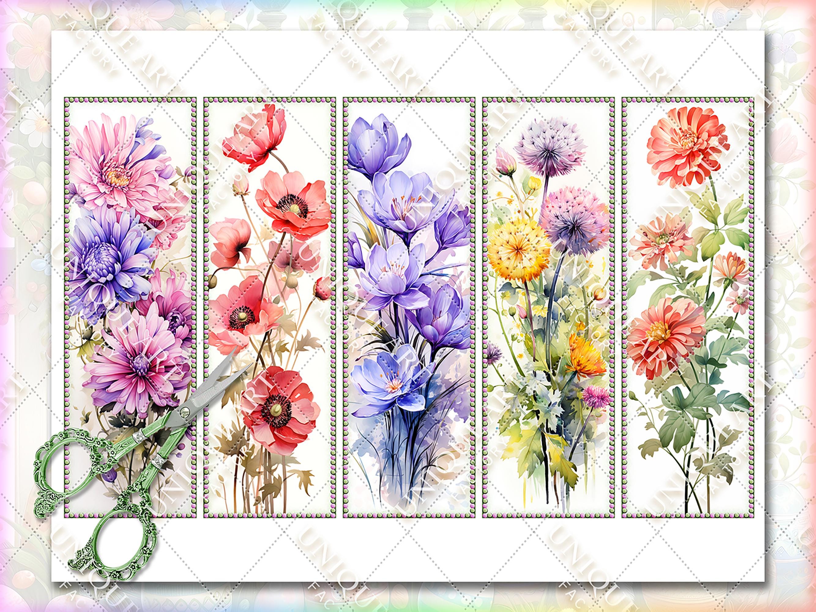 Spring Flower Bookmarks, Watercolor Digital Sheets, 2x6,3 Inch 25 ...