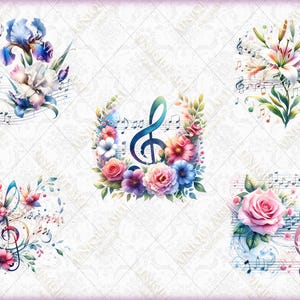 Floral Music Notes, Watercolor Clipart Bundle, 21 HQ Printable Image ...