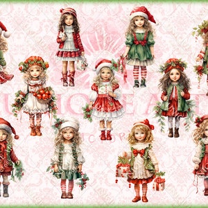 Christmas Holly Jolly Girl, Watercolor Clipart Bundle, 22 HQ Printable ...