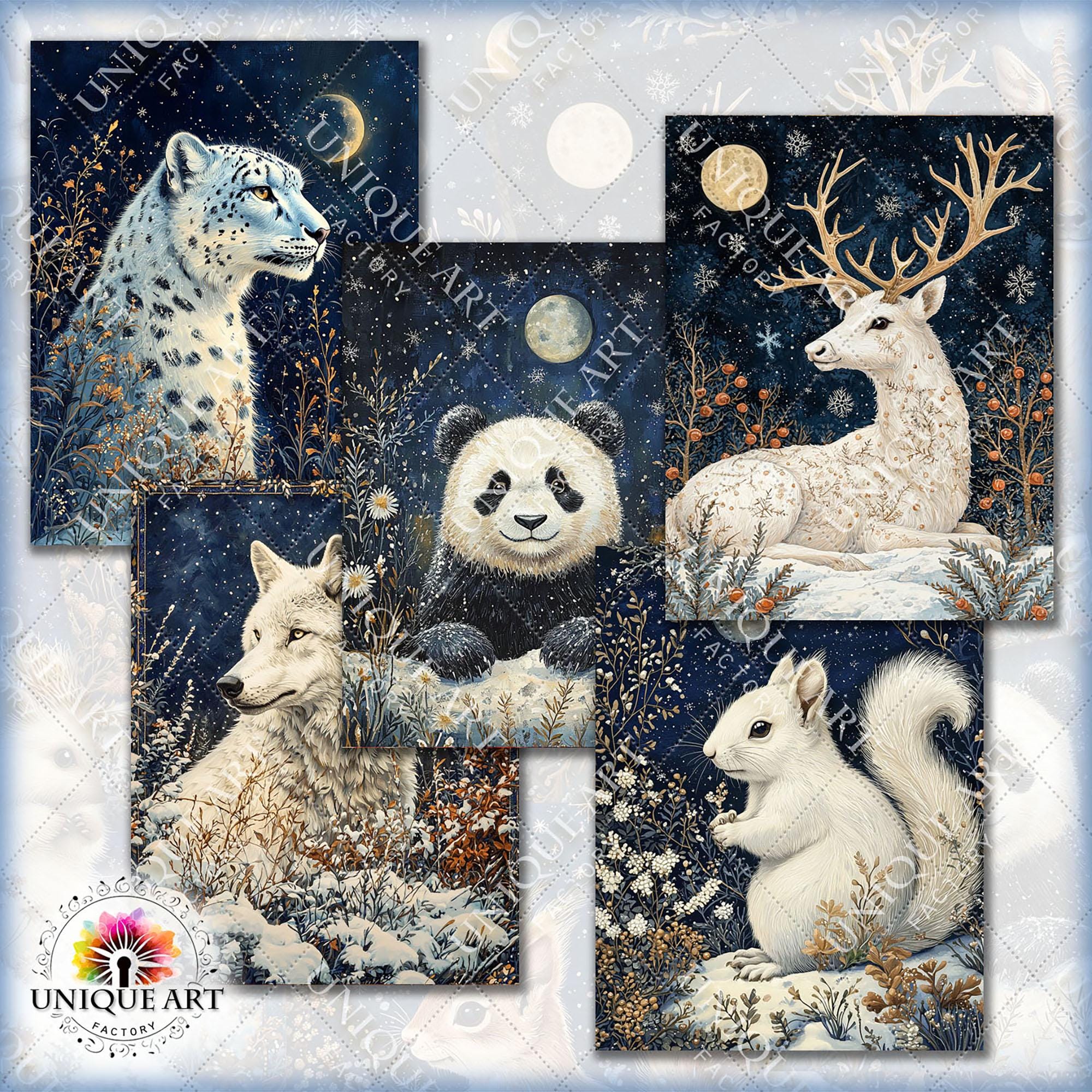 Animals in the Starry Night, Printable 30 JPG Image, Watercolor Clipart ...