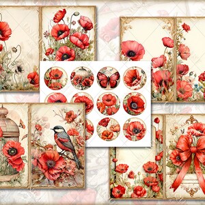 Poppies, Poppy Flower, Watercolor Floral Junk Journal Kit, 18 JPG 11X8 ...
