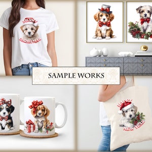 Christmas Puppies, Cute Puppy Watercolor Clipart Bundle, HQ Printable ...