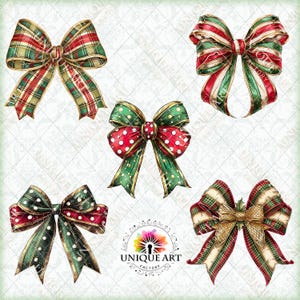Christmas Red-green Ribbon Bow, Printable 30 HQ PNG Clipart Bundle ...