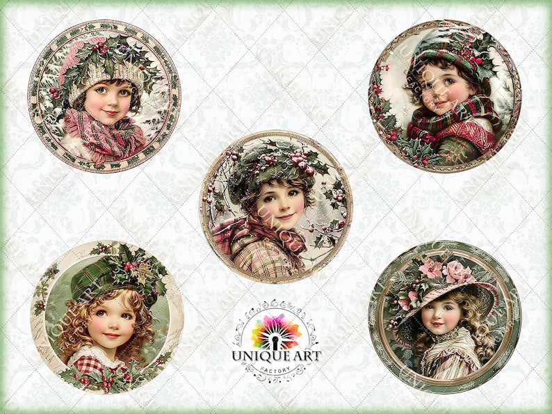 Christmas Cute Girls Round Ornaments, Watercolor Clipart Bundle, 15 HQ ...