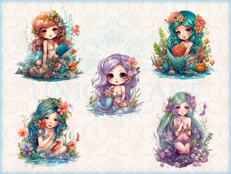 Little Cute Mermaids Magical Sea Maiden Sea Princess - Etsy