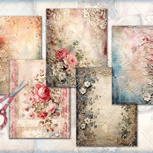 Grunge Lace Romantic Mixed Pages Vol.01, Watercolor Scrapbook Collage ...