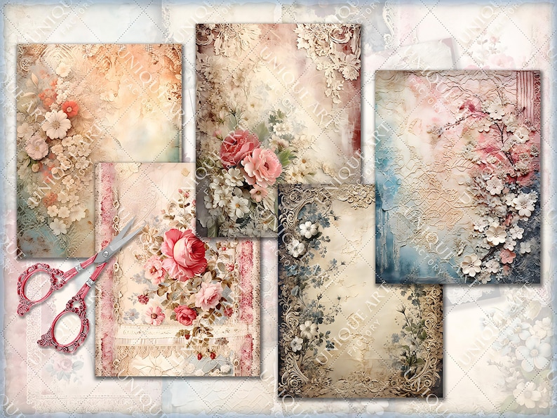 Grunge Lace Romantic Mixed Pages Vol.01, Watercolor Scrapbook Collage ...