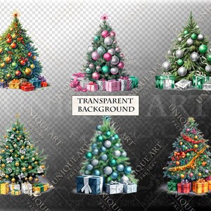 Christmas Tree, Watercolor Clipart Bundle, 18 HQ Printable Transparent ...