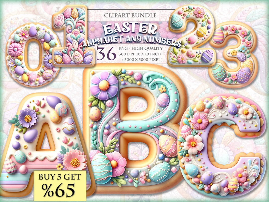 Easter Alphabet and Numbers, Clipart Bundle, 36 HQ Printable ...