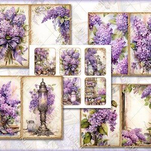 Lilacs, Watercolor Floral Junk Journal Kit, 20 JPG 11X8.5 Inch, Instant ...