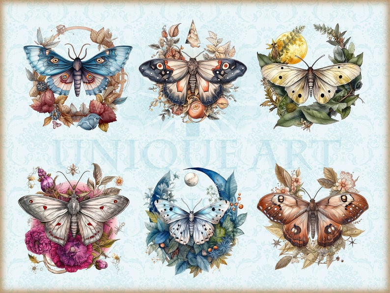 Mystical Moths Watercolor Clipart Bundle HQ Printable PNG - Etsy