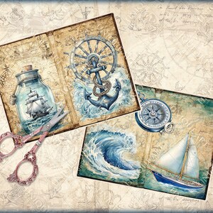 Nautical Marine Themed Watercolor Junk Journal Pages, Scrapbook, 10 JPG ...