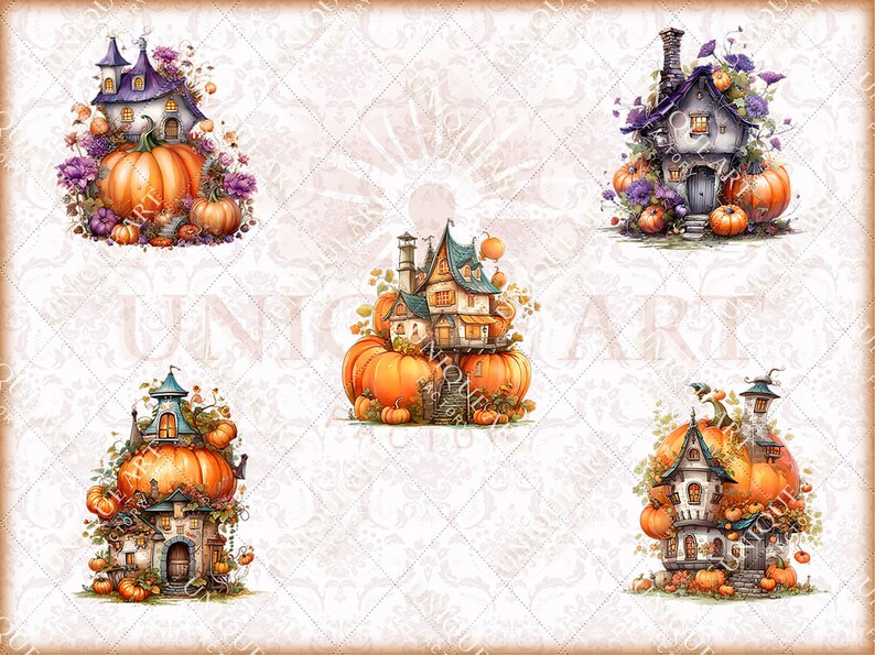 Pumpkin Fairy Tale Houses, Printable 15 PNG Image, Watercolor Clipart ...
