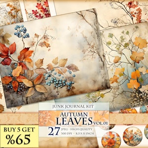 Autumn Leaves Vol.01 Watercolor Junk Journal Kit, 27 JPG 11X8,5 Inch ...