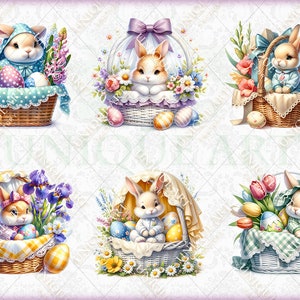 Easter Bunny in Basket, Watercolor Clipart Bundle, 18 HQ Printable ...