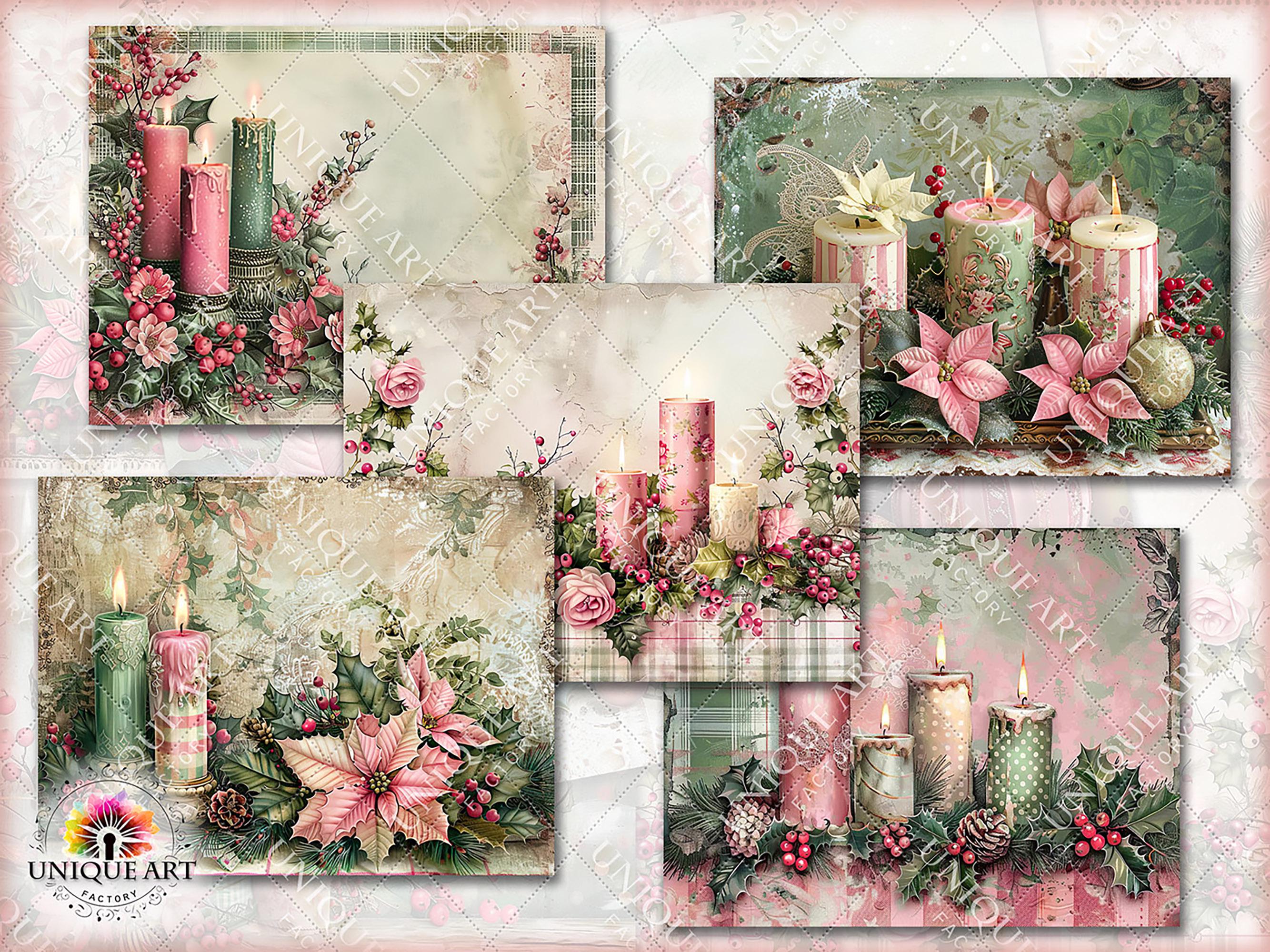 Christmas Floral Candles, Digital Collage Sheet, Printable Pages, HQ 30 ...