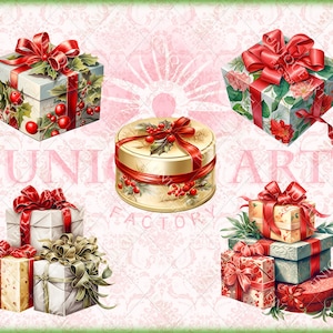 Christmas Gift Box, Watercolor Clipart Bundle, 20 HQ Printable PNG ...
