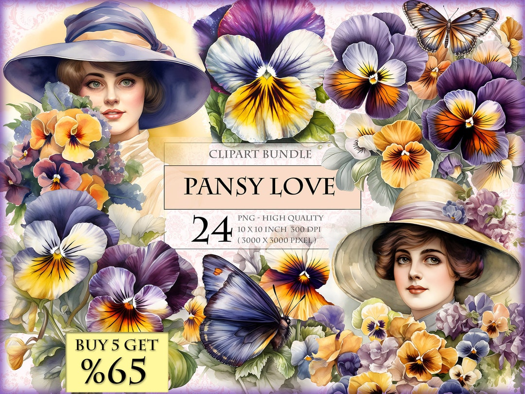 Pansy Love Pansies / Violet Flower Watercolor Clipart Bundle HQ ...