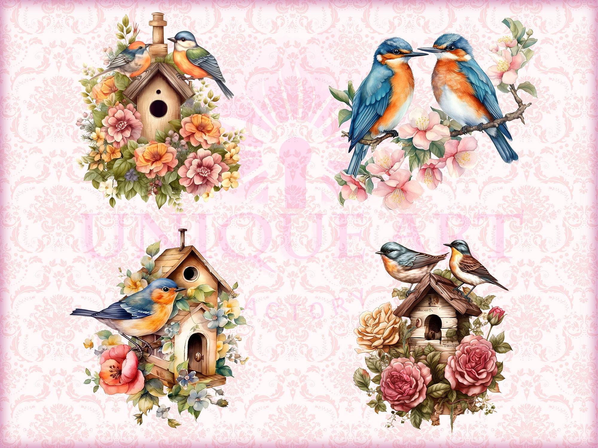 Bird Houses Watercolor Clipart Bundle HQ Printable PNG - Etsy