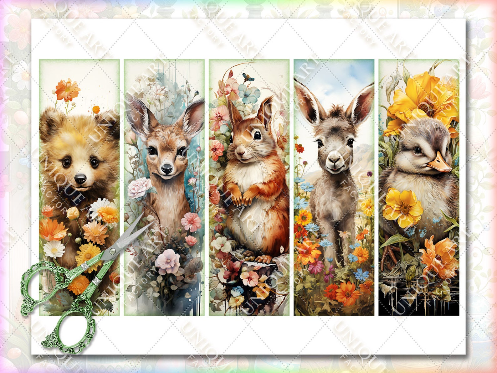 Spring Animals Bookmarks, Watercolor Digital Sheets, 2x6,3 Inch 20 ...