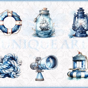 Nautical Marine Themed Watercolor Clipart Bundle HQ Printable PNG ...