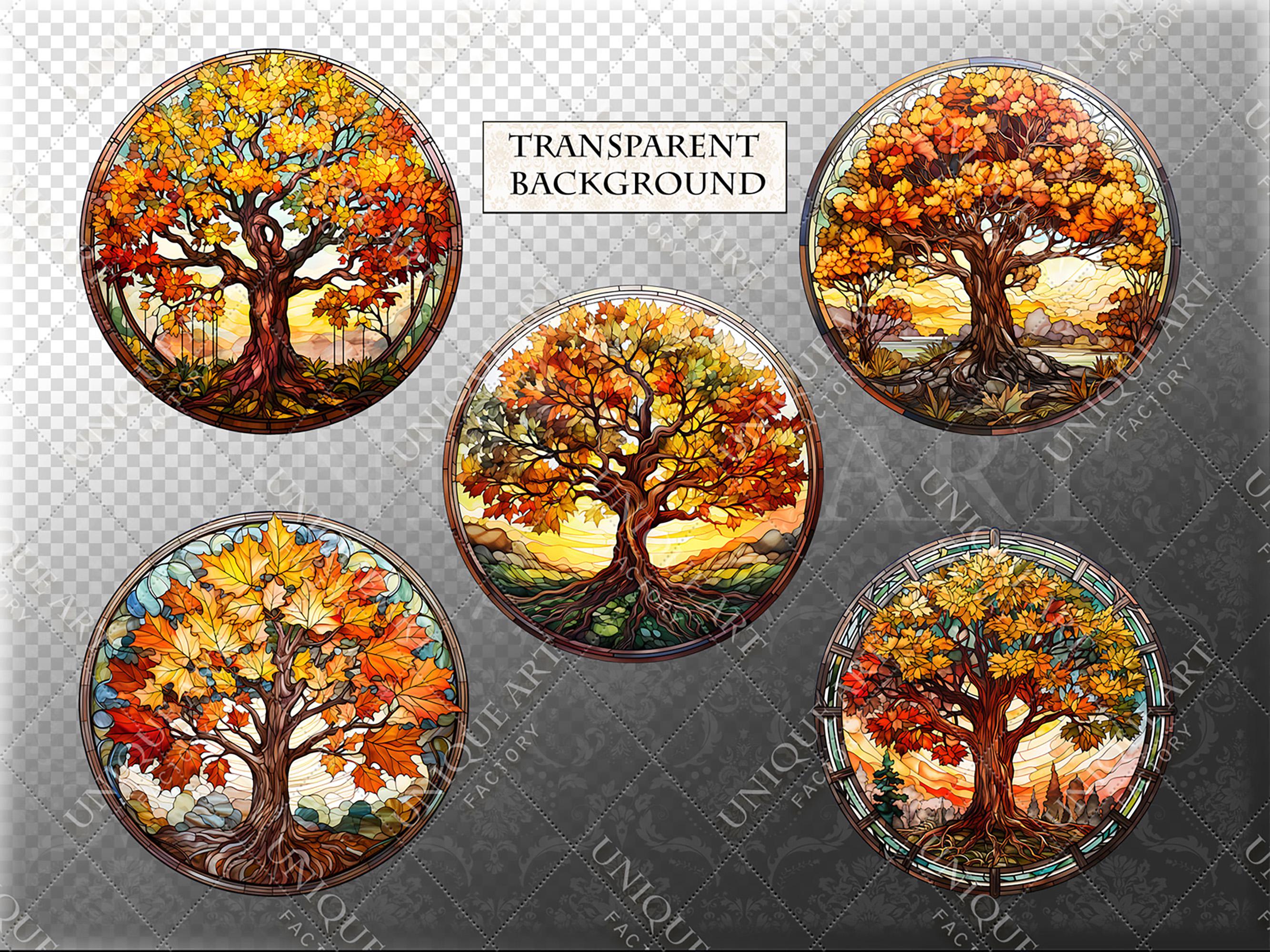 Autumn Sycamore Trees, Stained Glass Watercolor Clipart Bundle - HQ ...