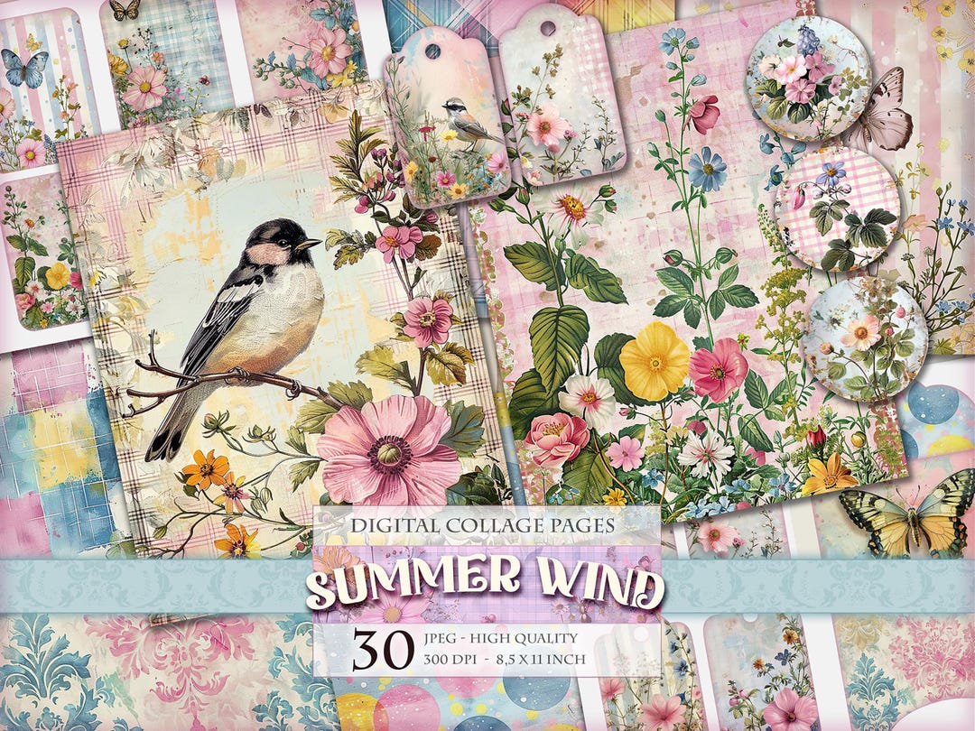 Summer Wind, Vintage Scrapbook / Junk Journal Kit, Printable Digital ...