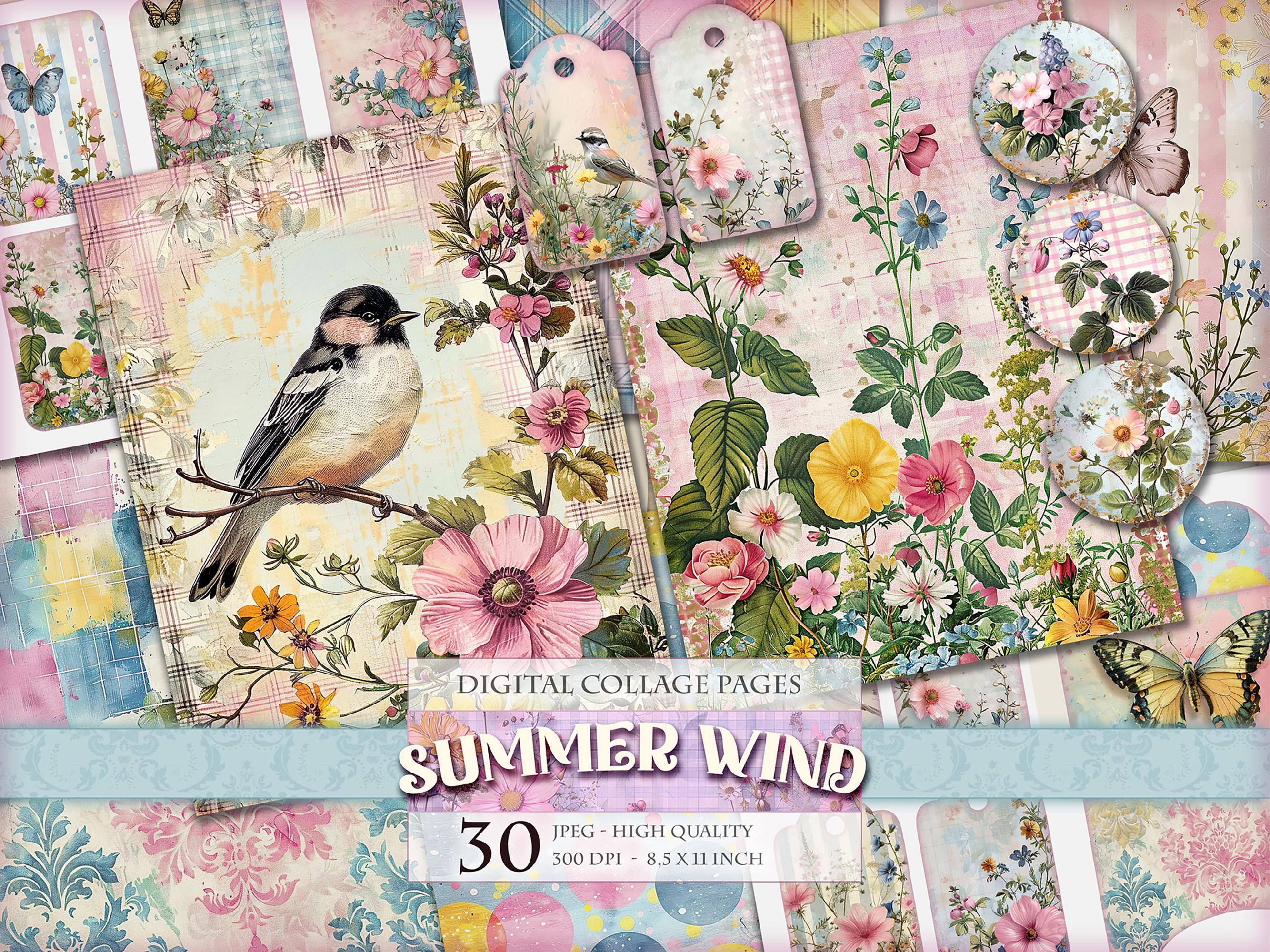Summer Wind, Vintage Scrapbook / Junk Journal Kit, Printable Digital ...