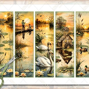 Sunset on the Lake Bookmarks, Watercolor Digital Sheets, 2x7 Inch 20 ...