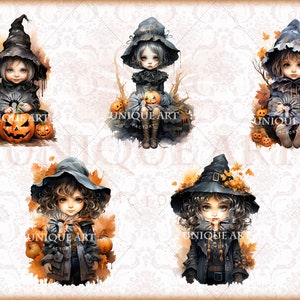 Halloween Cute Girls, Watercolor Clipart Bundle, HQ Printable, PNG ...