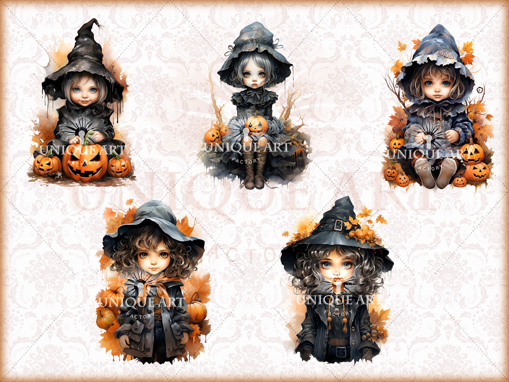 Halloween Cute Girls Watercolor Clipart Bundle HQ Printable - Etsy
