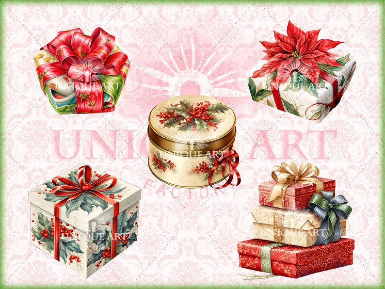 Christmas Gift Box Watercolor Clipart Bundle HQ Printable - Etsy