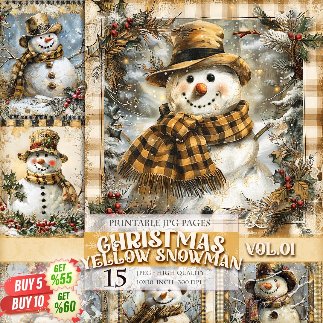 Yellow Snowman Vol.01 Christmas Landscape, 15 HQ JPG Shabby Chic ...