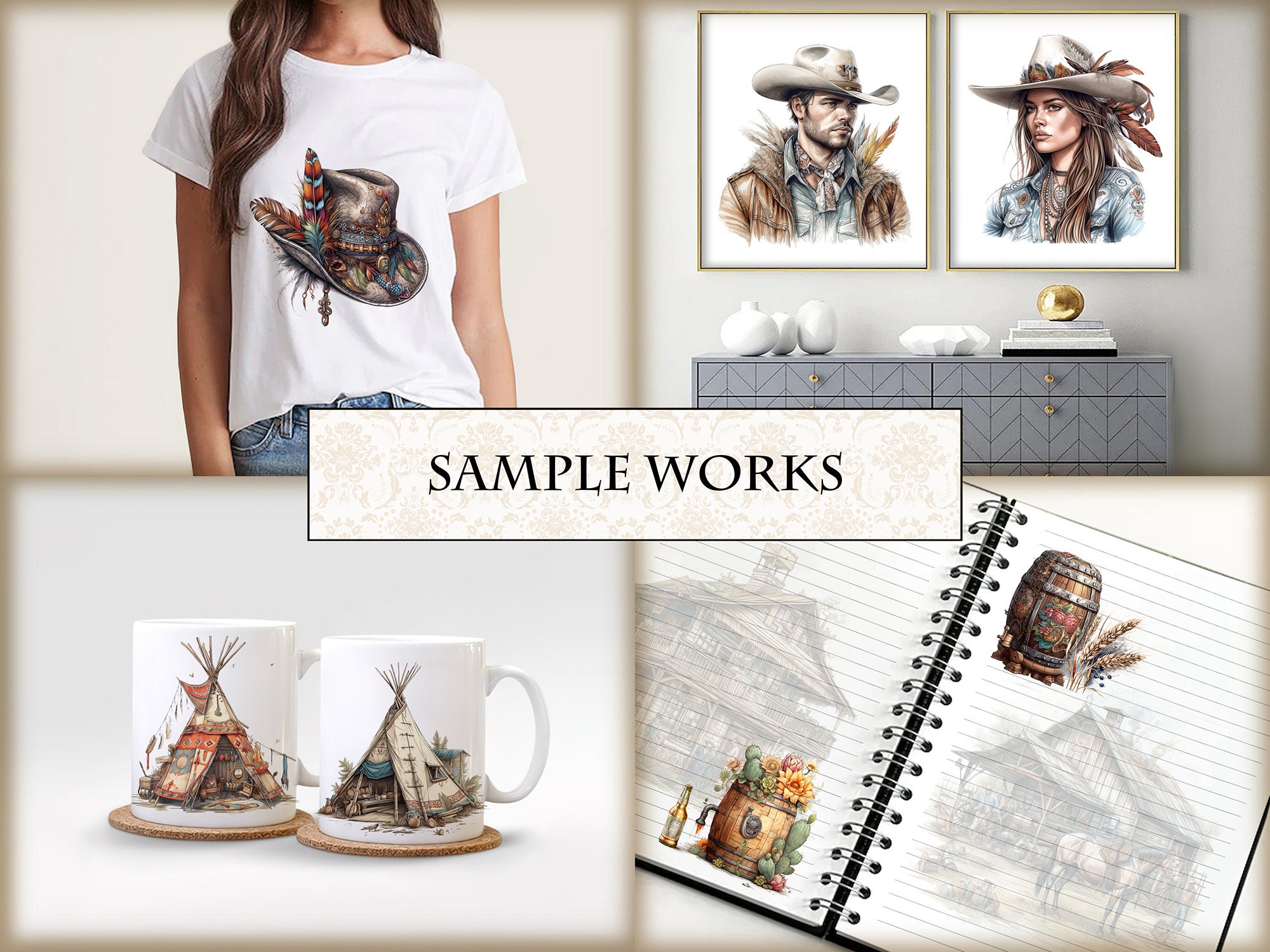 Western Texas Cowboy Ranch Boho Style Watercolor Clipart - Etsy