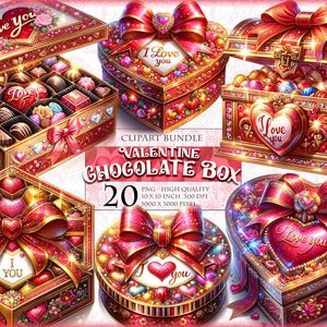 Valentine Chocolate Box, Watercolor Clipart Bundle, 20 HQ Printable ...