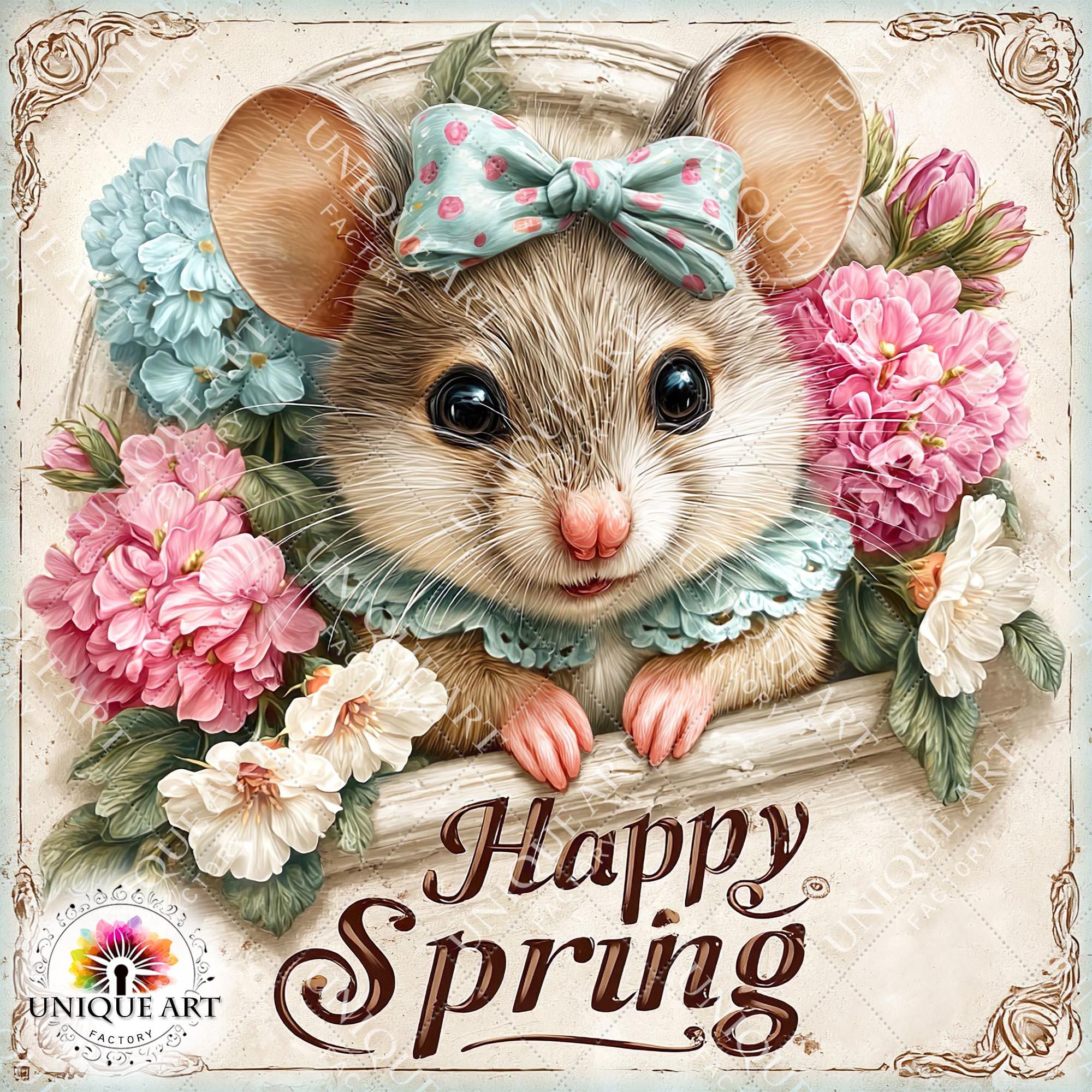 Spring Mice, Printable 30 JPG Image, Floral Junk Journal Clipart ...