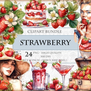 Strawberry Watercolor Clipart Bundle HQ Printable PNG - Etsy